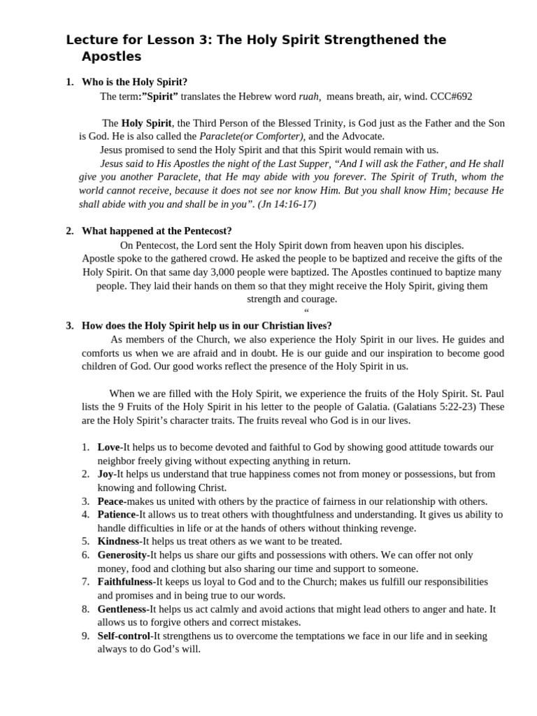 Lecture For Lesson The Holy Spirit Strengthened The Apostles | PDF ...