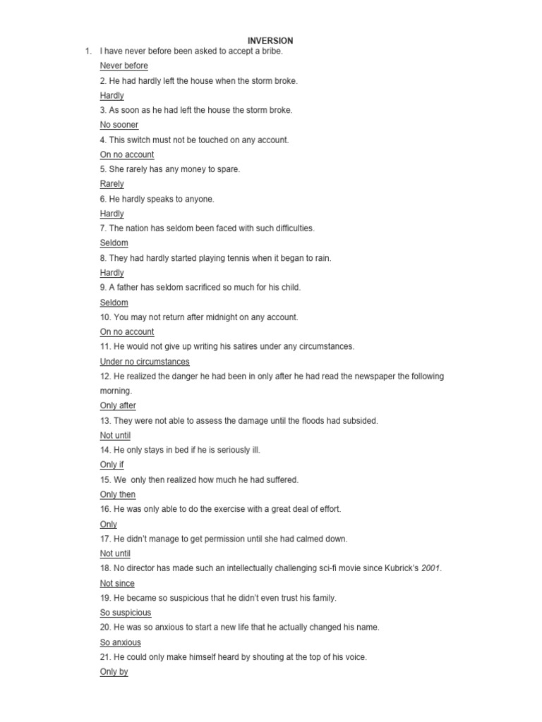 Inversion Practice 1 To 21 | PDF