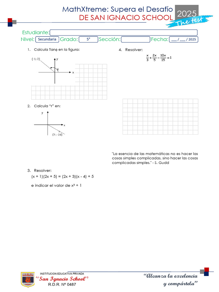 Test 01 Math Xtreme 5to Sec Eda01 Iep Sis 2025 | PDF