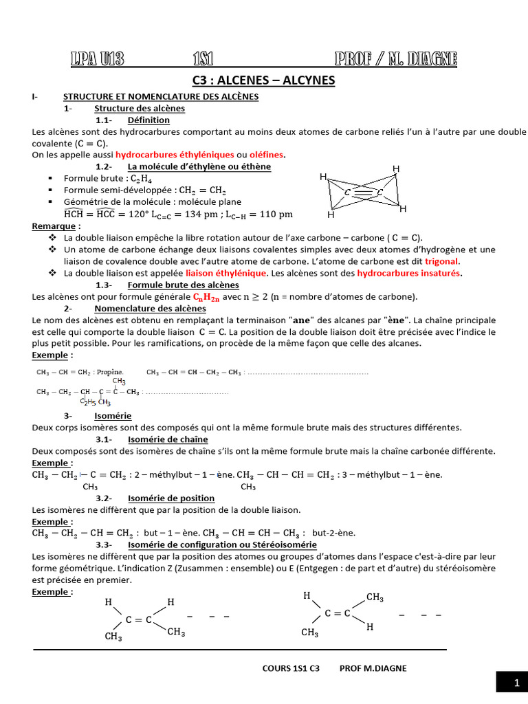 Structure et Nomenclature des Alcènes et Alcynes | PDF | Alcène ...