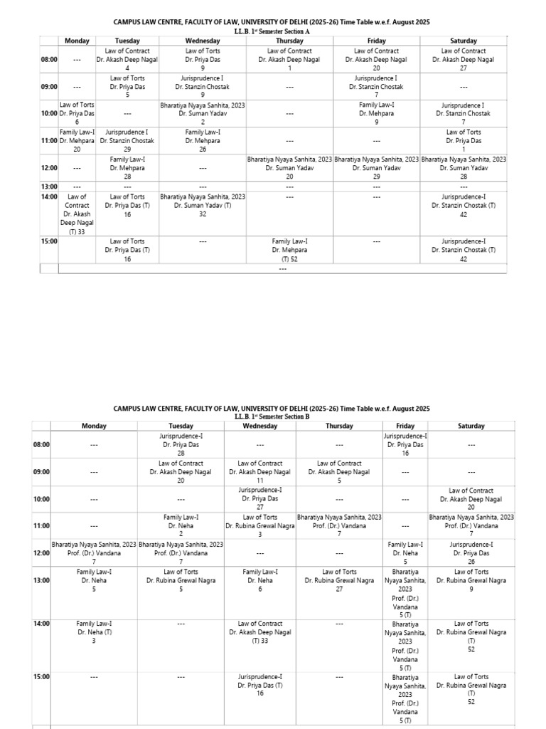 Delhi University Law LL.B. Timetable 2025 | PDF | Legal Education ...