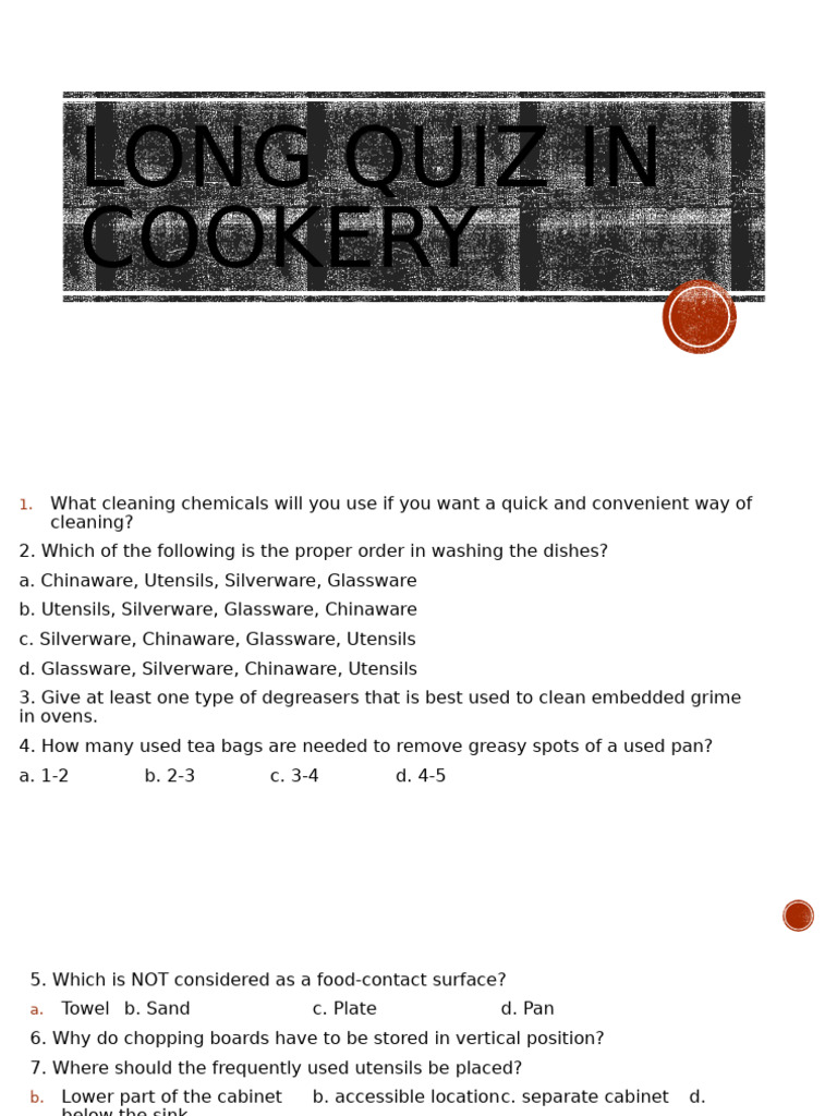 Long Quiz in Cookery | PDF