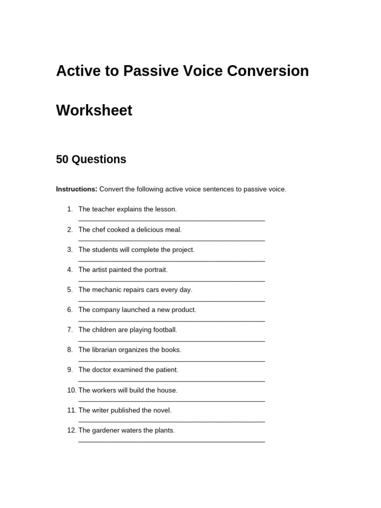 Active to Passive Voice Worksheet | PDF