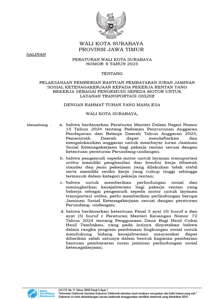 Perwali No 9 Th 2025 | PDF