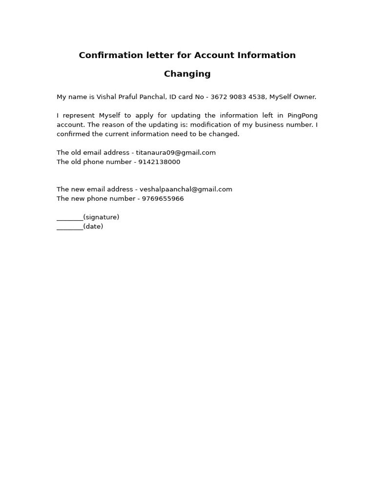 Account Information Update Confirmation | PDF