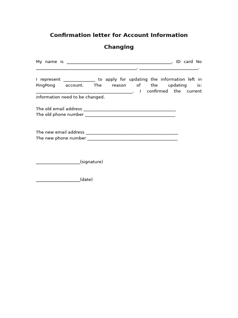 Confirm Letter For Changing Account Information | PDF