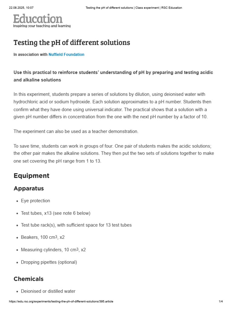 pH Testing Experiment for Students | PDF | Ph | Physical Chemistry