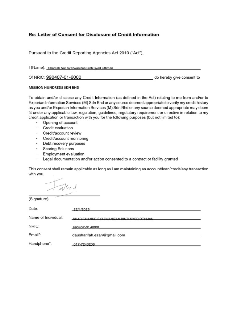 Consent for Credit Information Disclosure | PDF