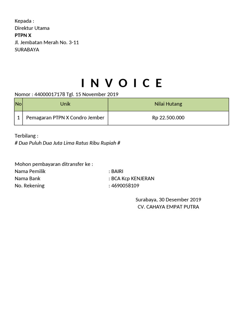 CV Empat Putra Invoice | PDF
