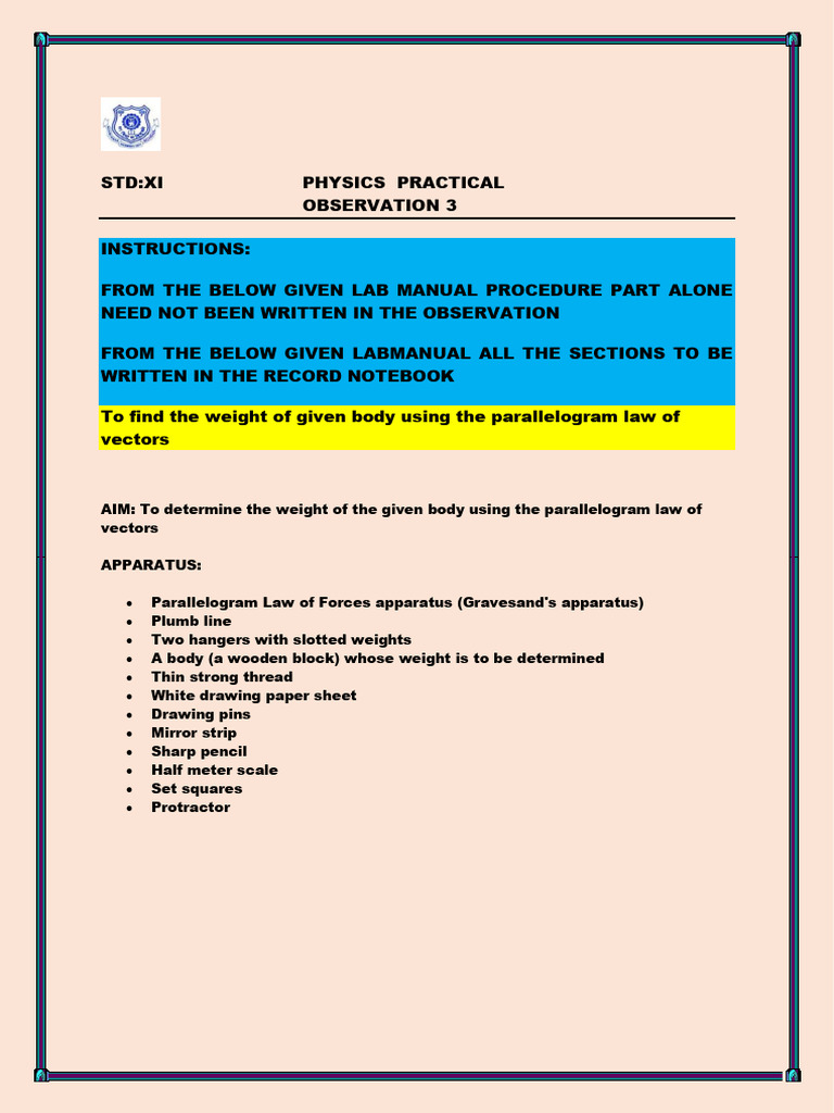 Parallelogram Law: Weight Measurement Lab | PDF | Weight | Force