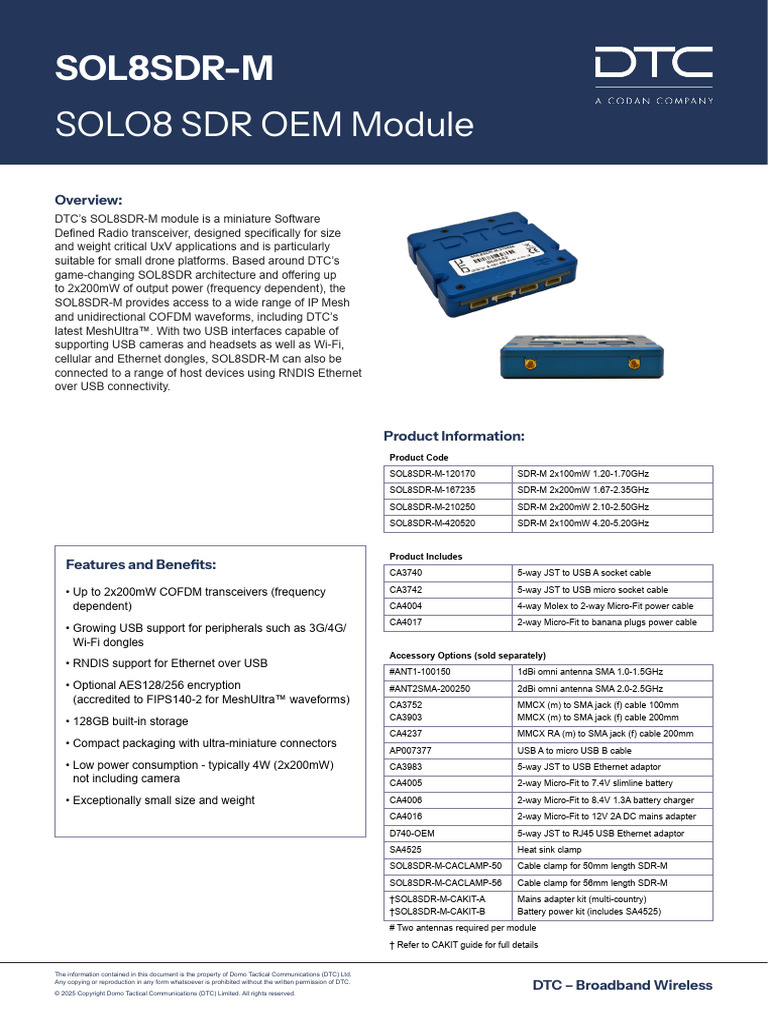 DTC SOL8SDR-M Wireless Module Overview | PDF | Usb | Orthogonal ...