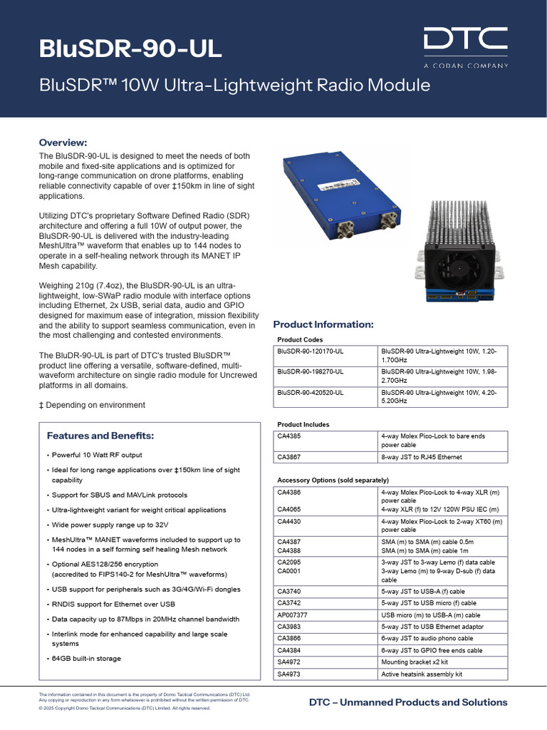 BluSDR-90-UL Ultra-Lightweight Radio Module | PDF | Usb | Wireless Ad ...