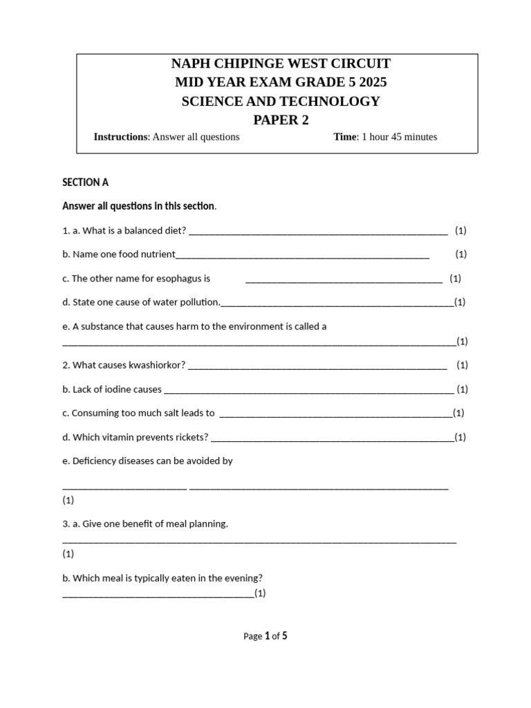 Gr5-Science and Technology Paper 2 Naph Chipinge West Circuit Mid Year ...