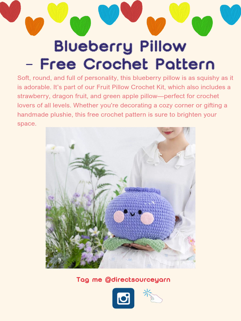 Free Blueberry Pillow Crochet Pattern | PDF | Crochet | Yarn