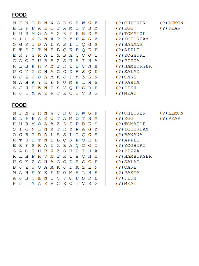 Food Ce1 Mots Meles Anglais OK | PDF