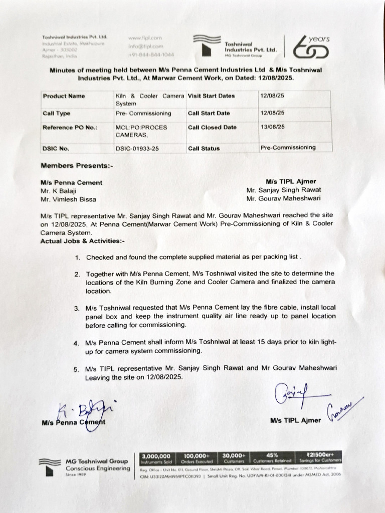 MOM Penna Cement (Marwar Cement Works) Aug 25 | PDF