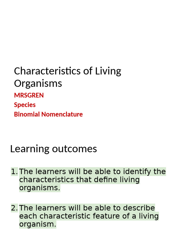 Unit 1 - Characteristics and Classification of Living Organisms | PDF ...