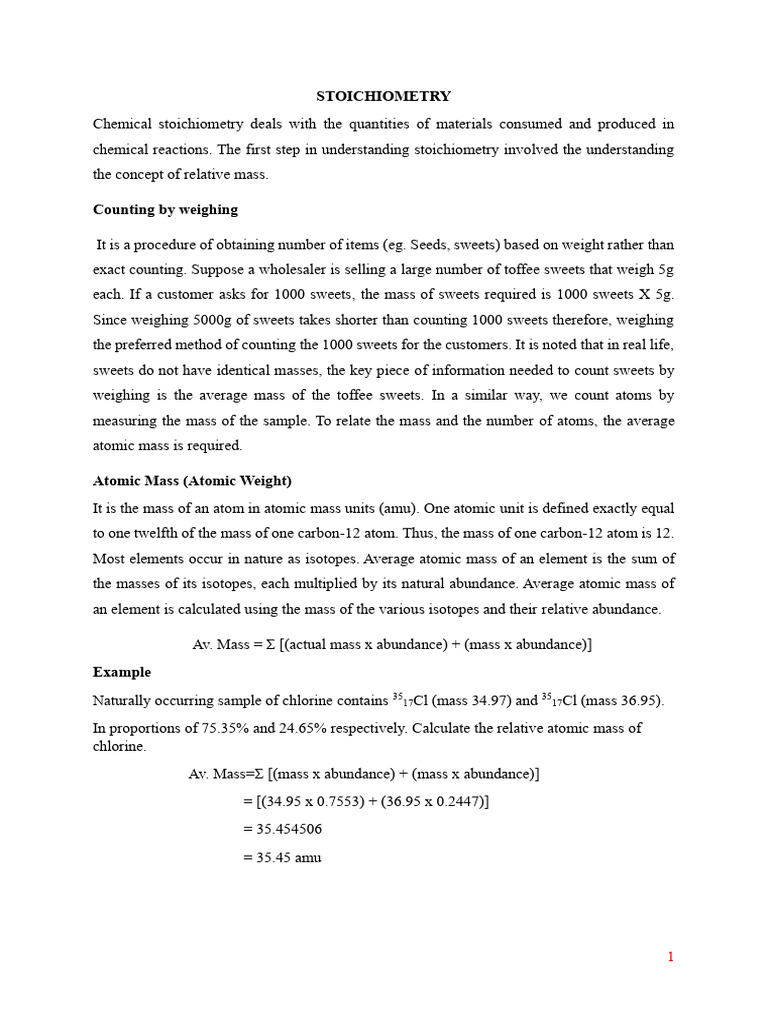 Understanding Stoichiometry and Atomic Mass | PDF | Mole (Unit) | Quantity