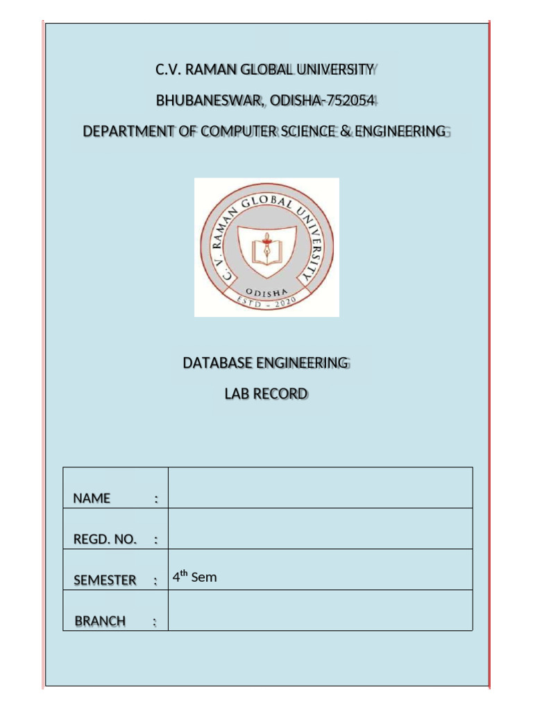 C.V. Raman Global University Bhubaneswar, Odisha-752054 Department of ...