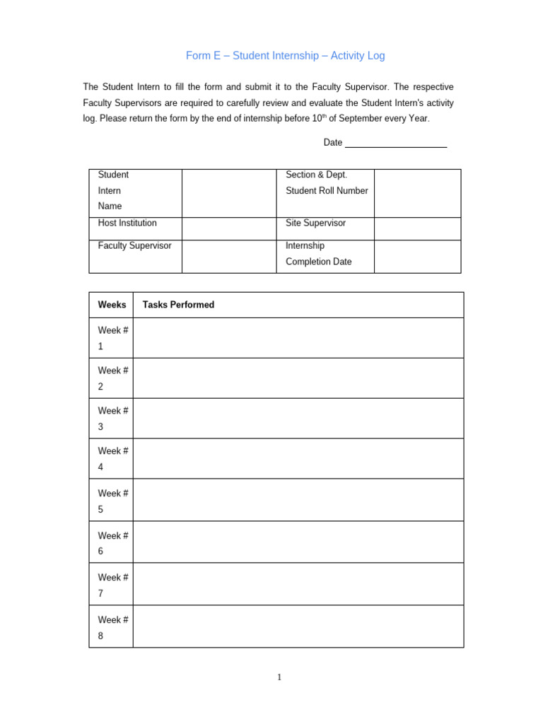 Student Intern Activity Log Form E | PDF