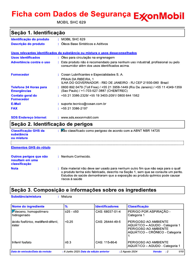 Fds - Exxon Mobil - Mobil SHC 629 | PDF