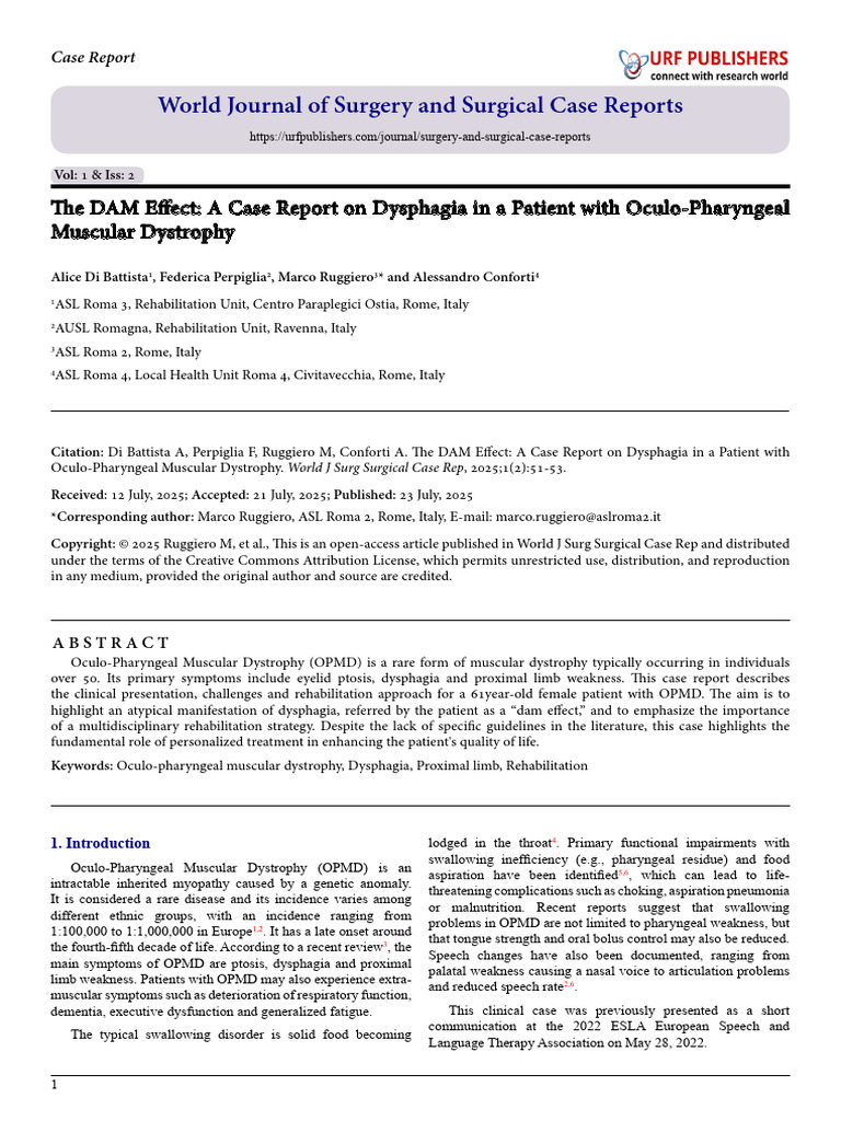 The DAM Effect: A Case Report on Dysphagia in a Patient with Oculo-Pharyngeal Muscular Dystrophy ...