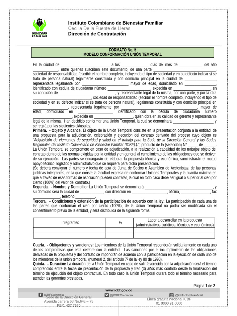 Formato No. 05 - Modelo Conformacion Union Temporal | PDF