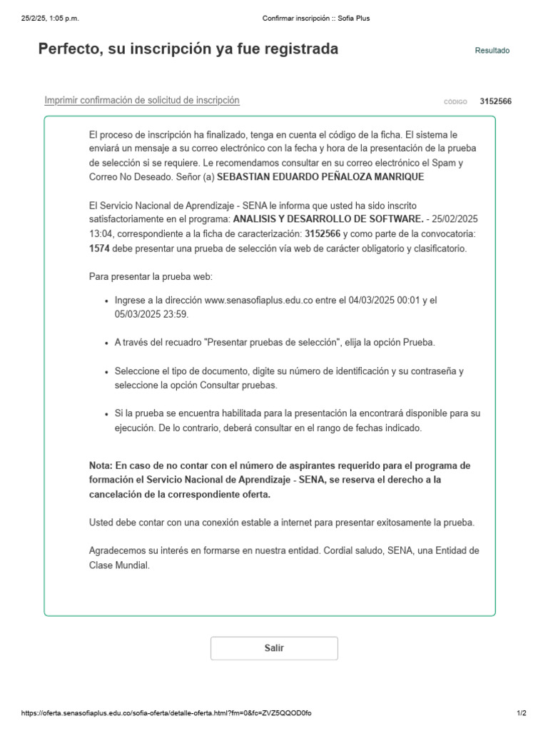 Confirmación de Inscripción en SENA | PDF | Spamming | Informática