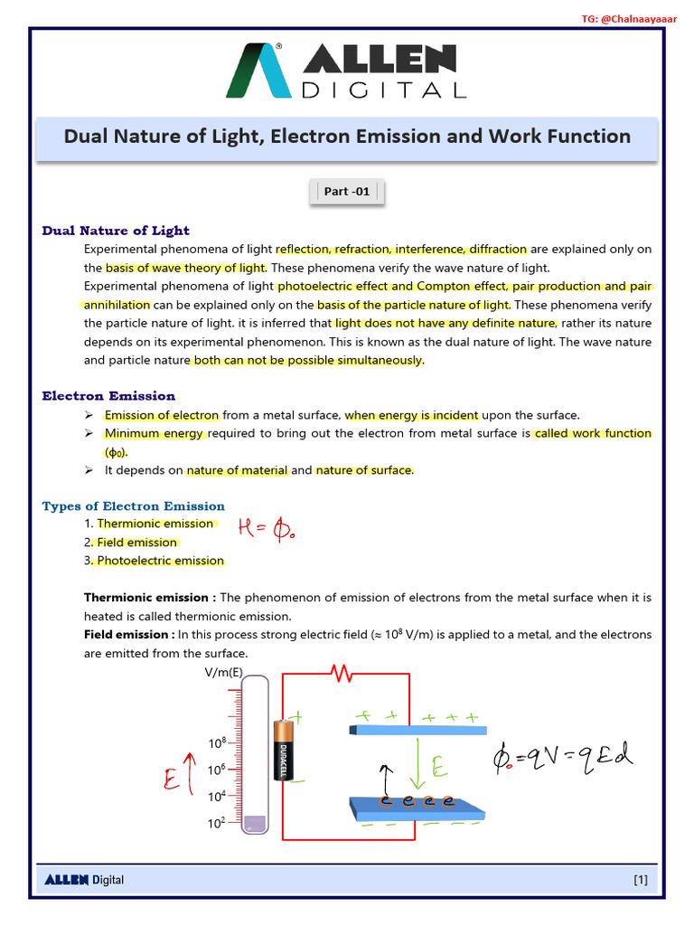 Dual Nature of Light and Electron Emission | PDF | Photoelectric Effect ...