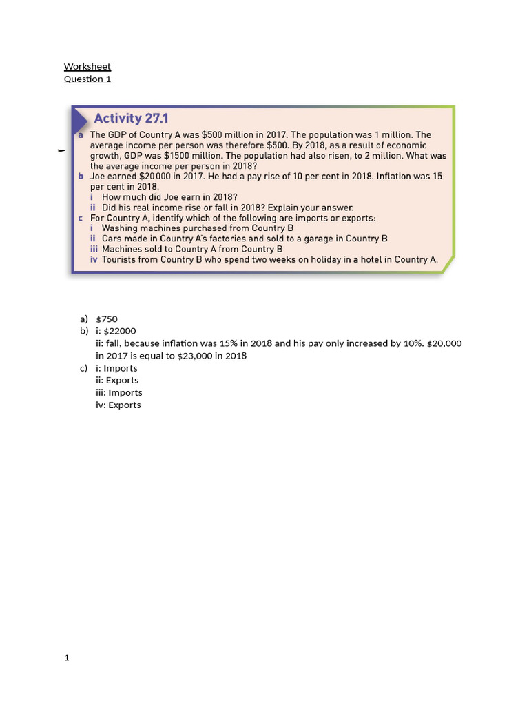 Economic Concepts Worksheet Answers | PDF