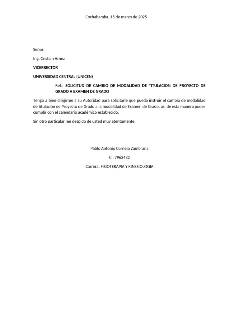 Carta Cambio de Titulacion | PDF