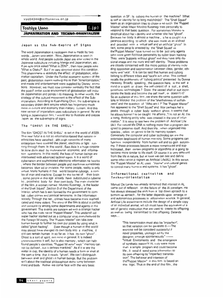 1996 Ueno Japanimation and Techno Orientalism | PDF