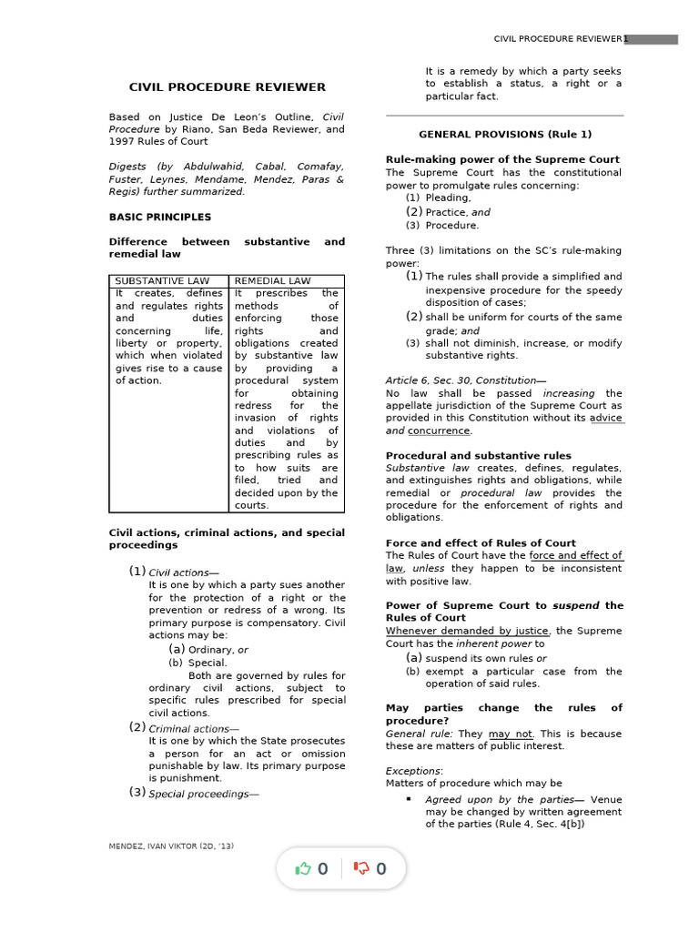Civil Procedure Overview and Key Concepts | PDF | Lease | Jurisdiction