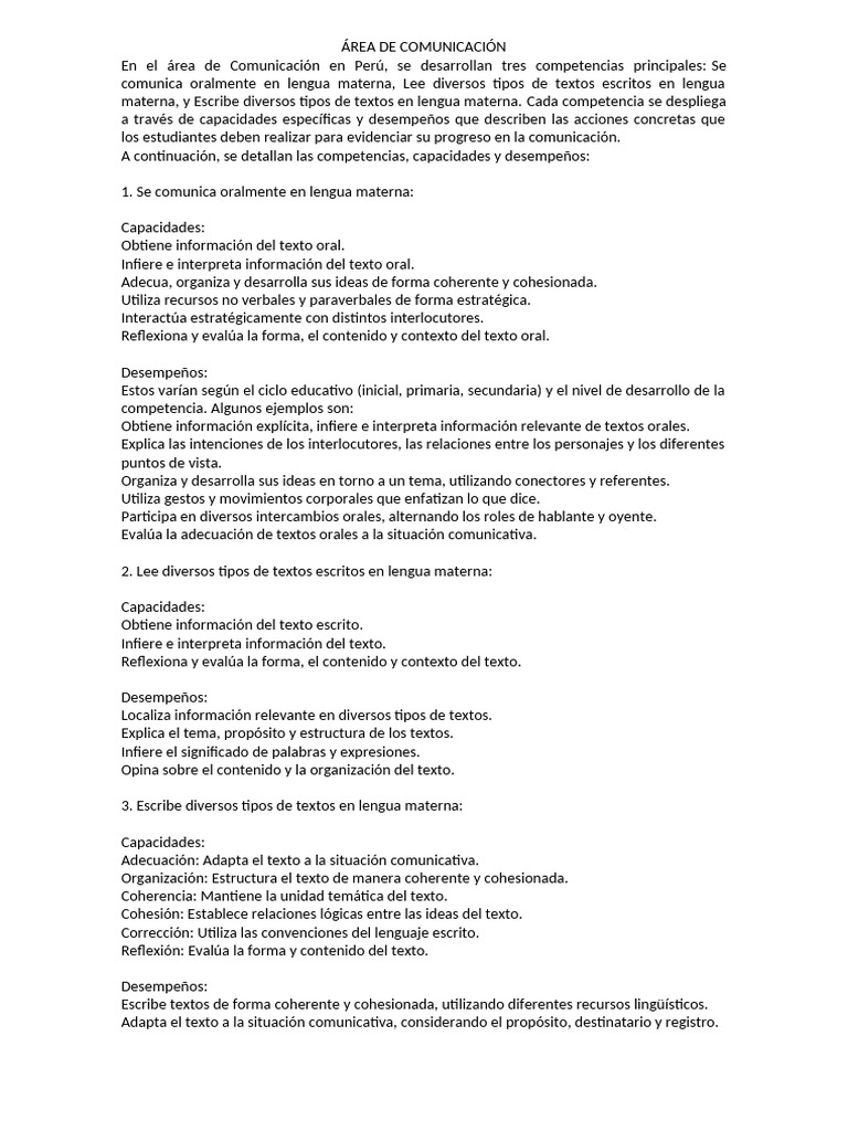 área De Comunicación Competencias Pdf Comunicación Aprendizaje