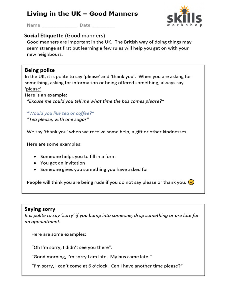 UK Good Manners Guide for New Residents | PDF | Etiquette