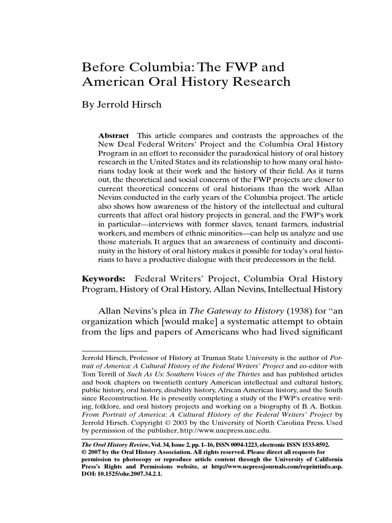 Before Columbia: The FWP and American Oral History Research: by Jerrold ...
