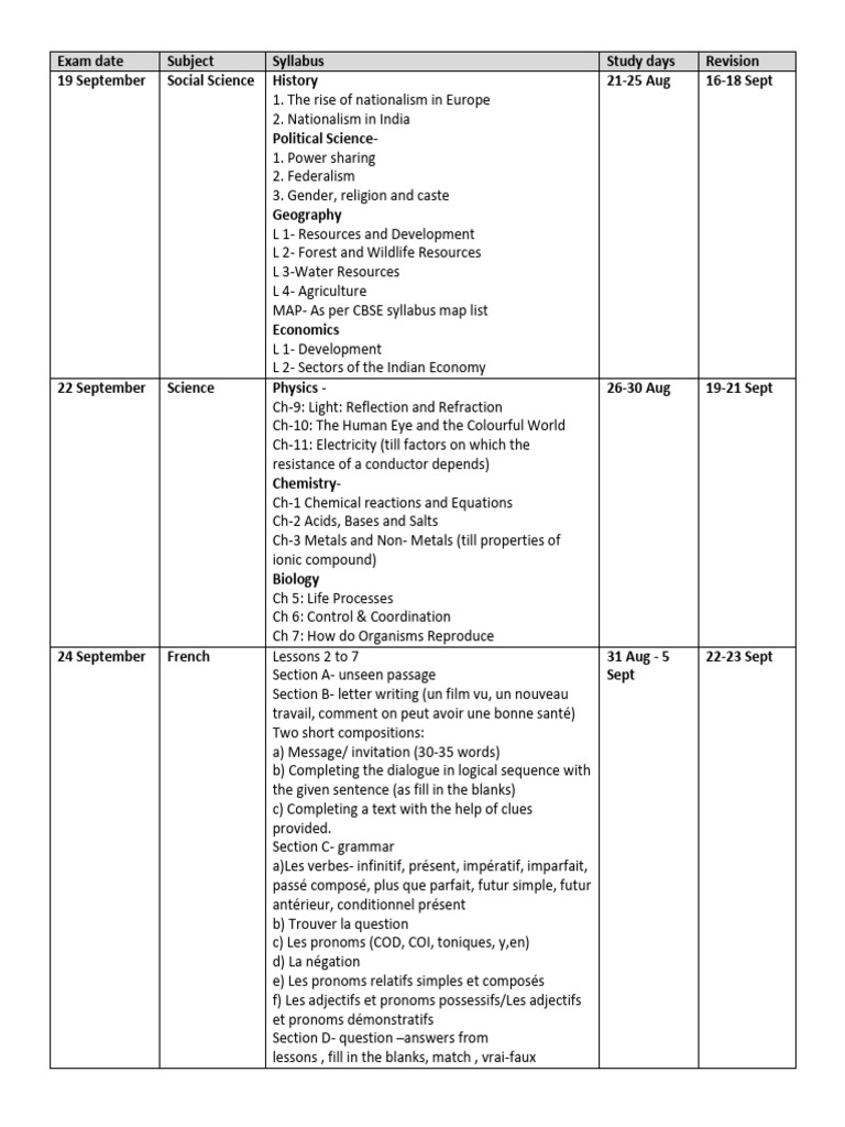 Study Time Table - Mid Term | PDF | Equations | Mathematics
