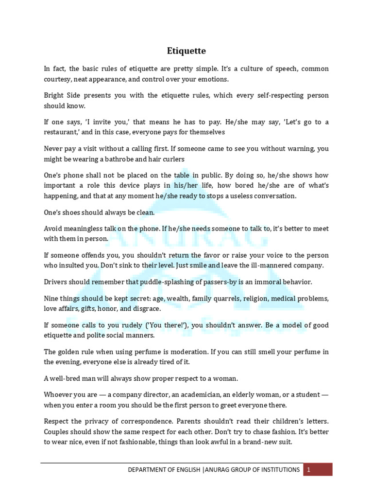 Essential Etiquette Rules for Everyone | PDF | Etiquette