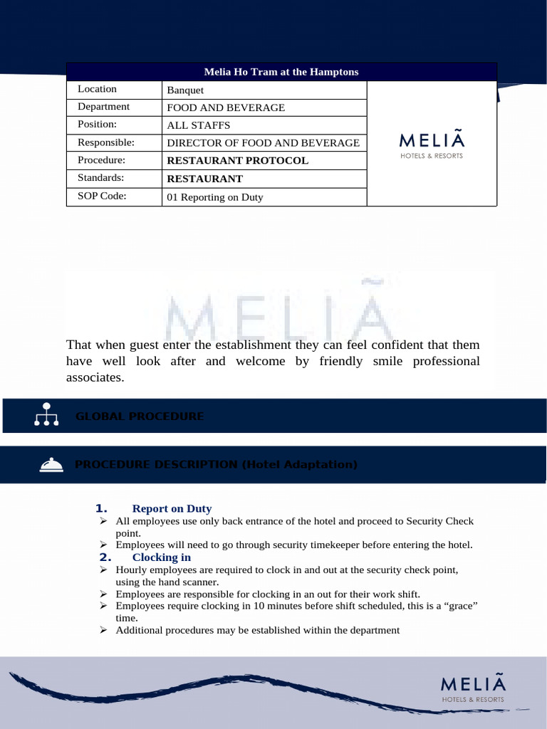 SOP - 01 - Reporting On Duty | PDF
