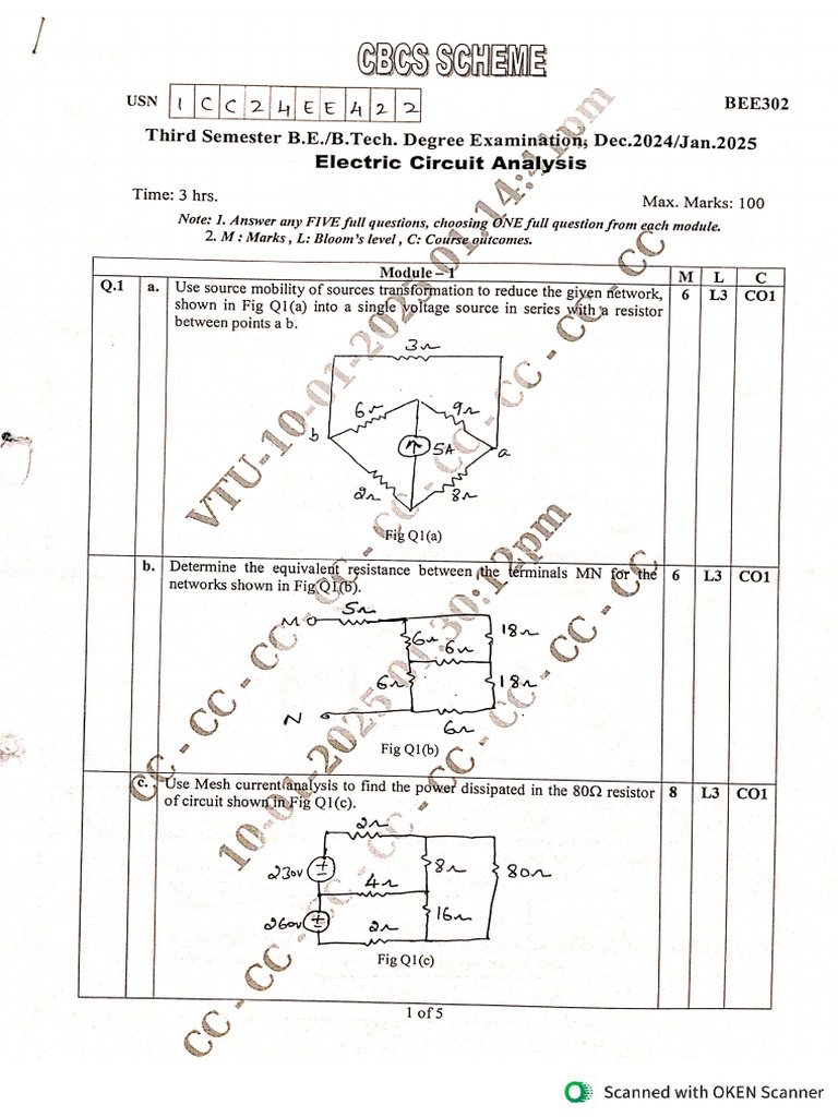 BEE302 - Electric Circuit Analysis | PDF