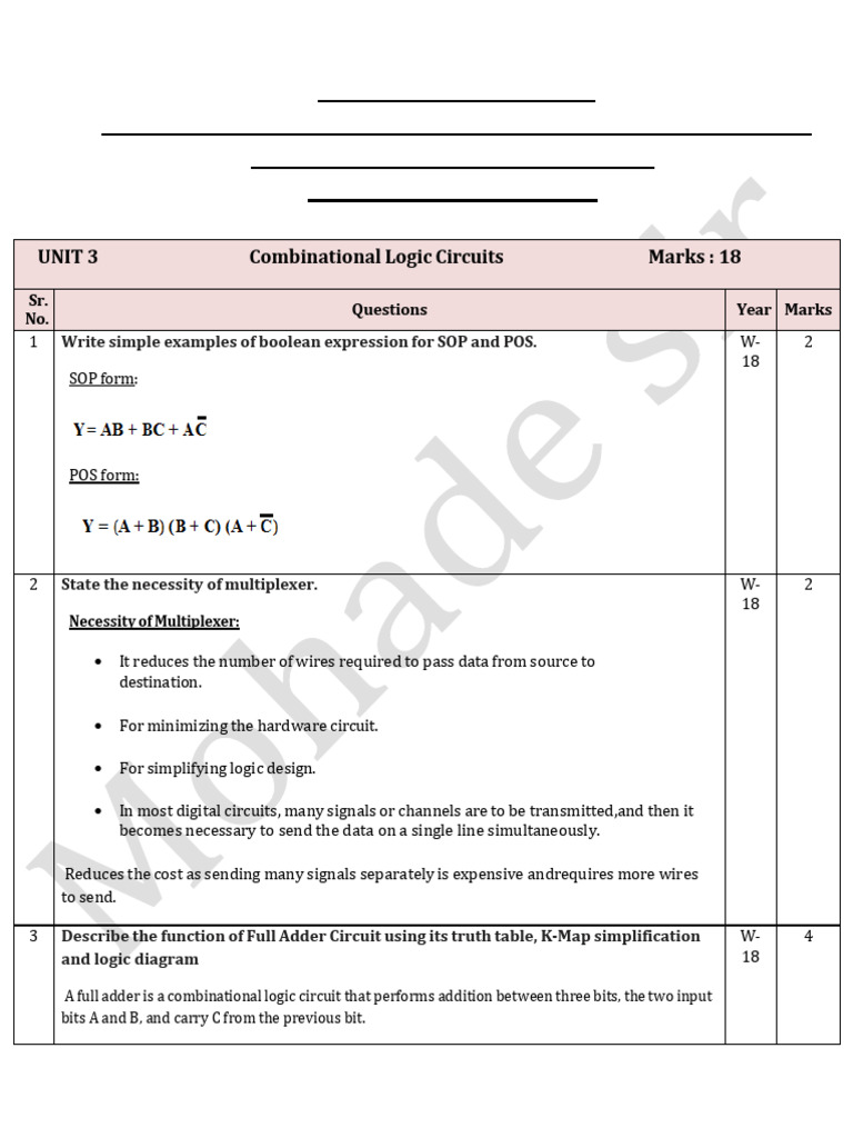 Unit 3 DTE Vvimp Questions | PDF | Logic Gate | Digital Electronics