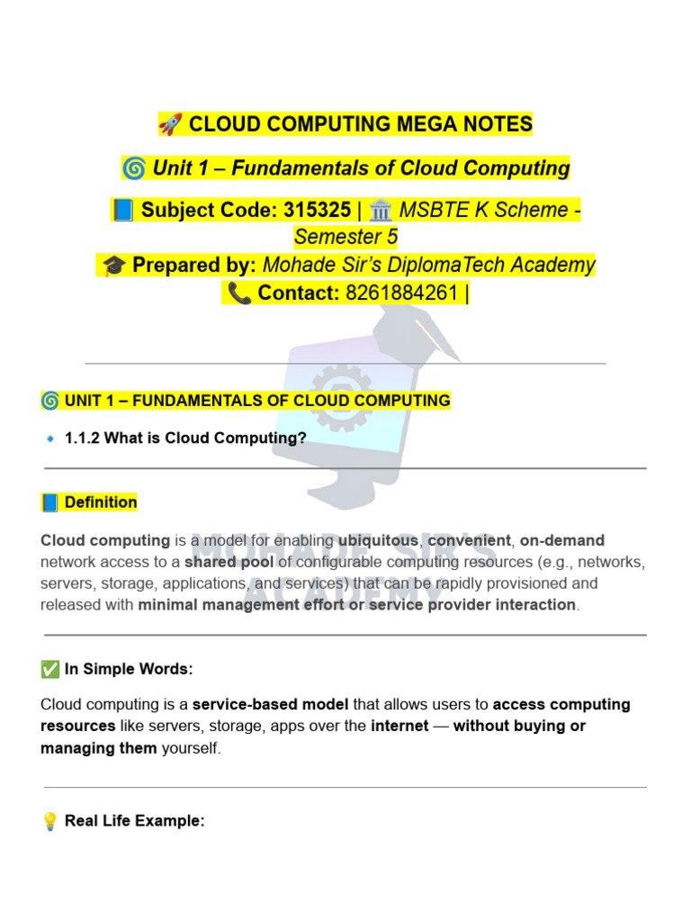 ? Cloud Computing Till 1.2 Notes | PDF | Cloud Computing | Amazon Web ...