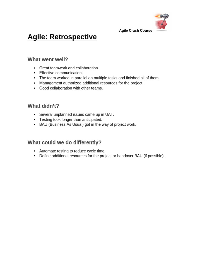 Agile Retrospective Example | PDF