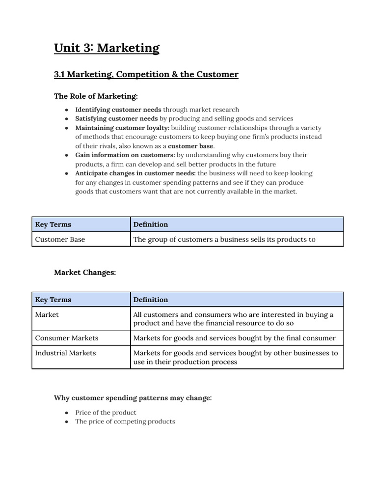 IGCSE Business Studies_ Unit 3_ Marketing | PDF | Marketing | Market ...