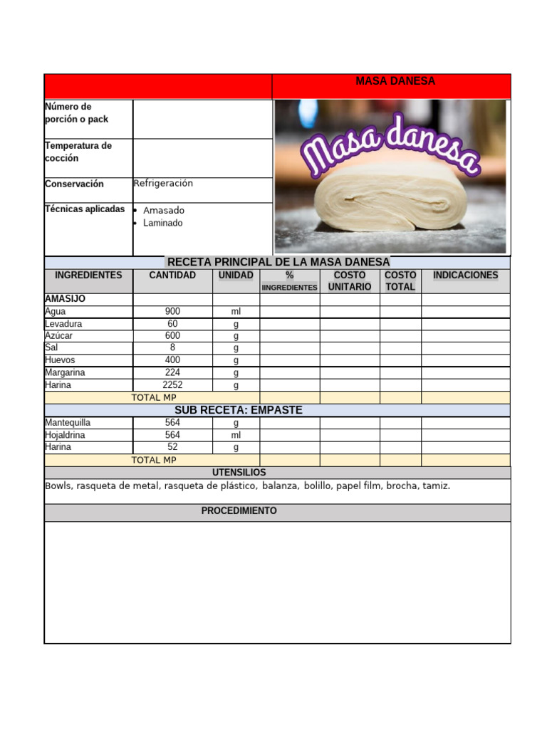 Recetas Masa Danesa Panderia | PDF | Panes | Alimentos