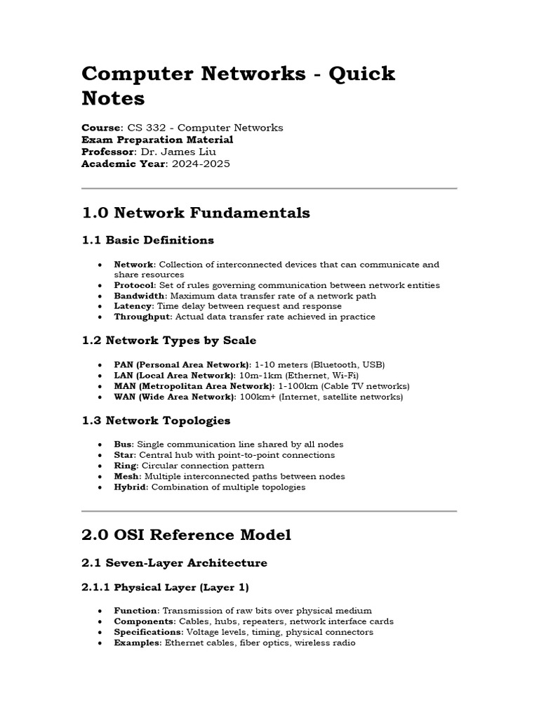 CS 332 Computer Networks Overview | PDF | Computer Network ...
