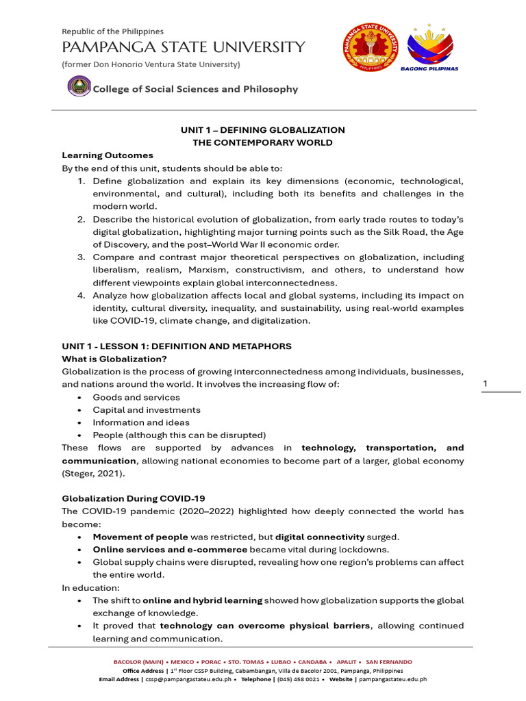 Unit 1 Defining Globalization 2025 | PDF | Globalization | Trade