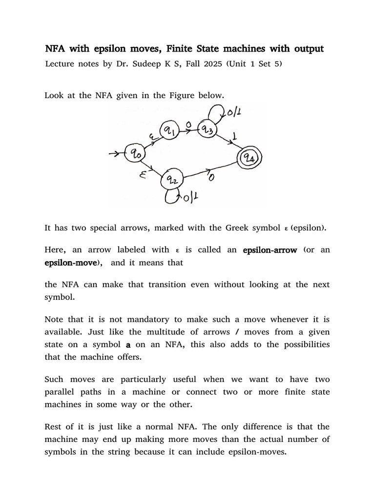 NFA with Epsilon Moves & Finite State Machines | PDF | Theoretical ...