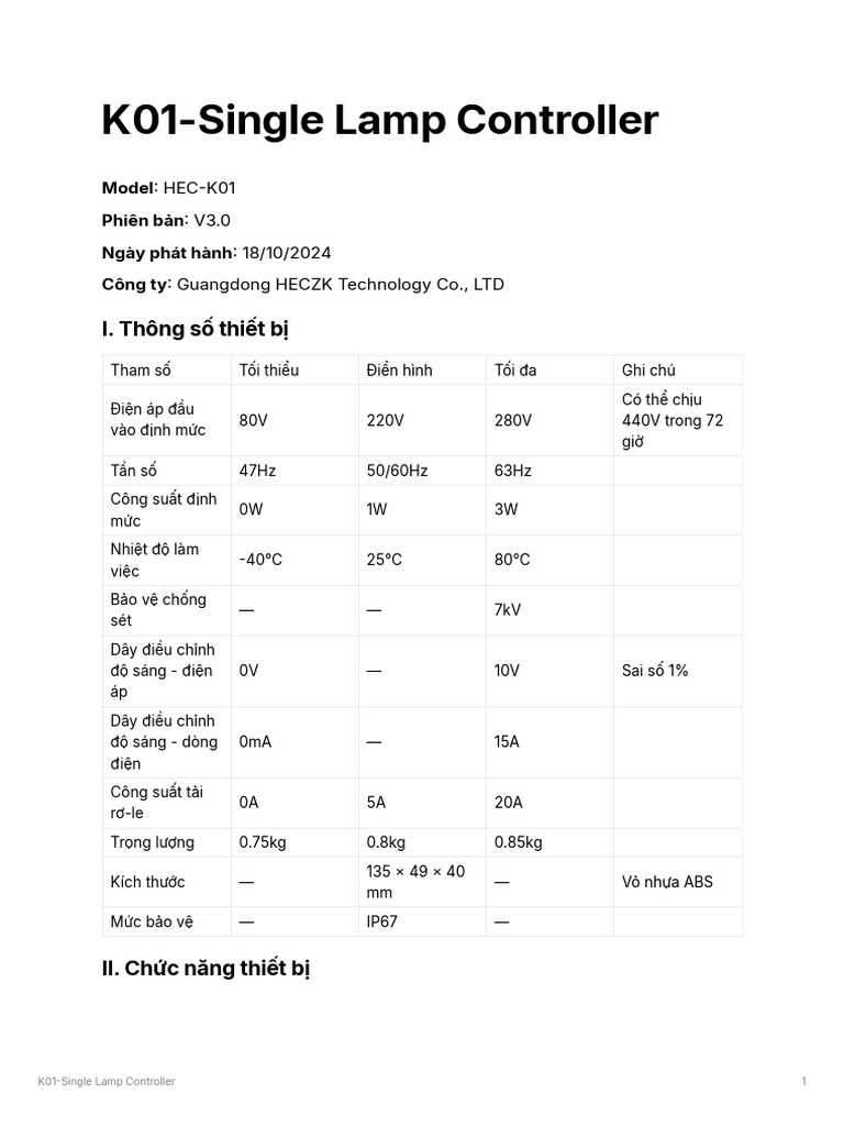 K01-Single Lamp Controller | PDF