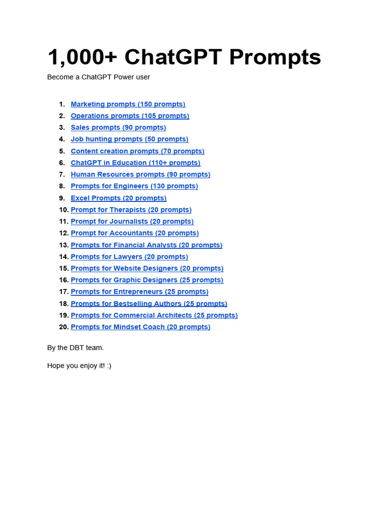 1,000+ ChatGPT Prompts Collection | PDF